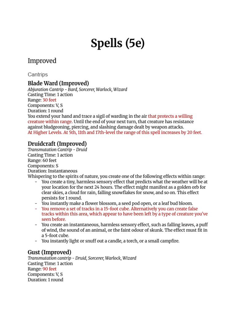 Improved Cantrips and Spells (5e) | PDF