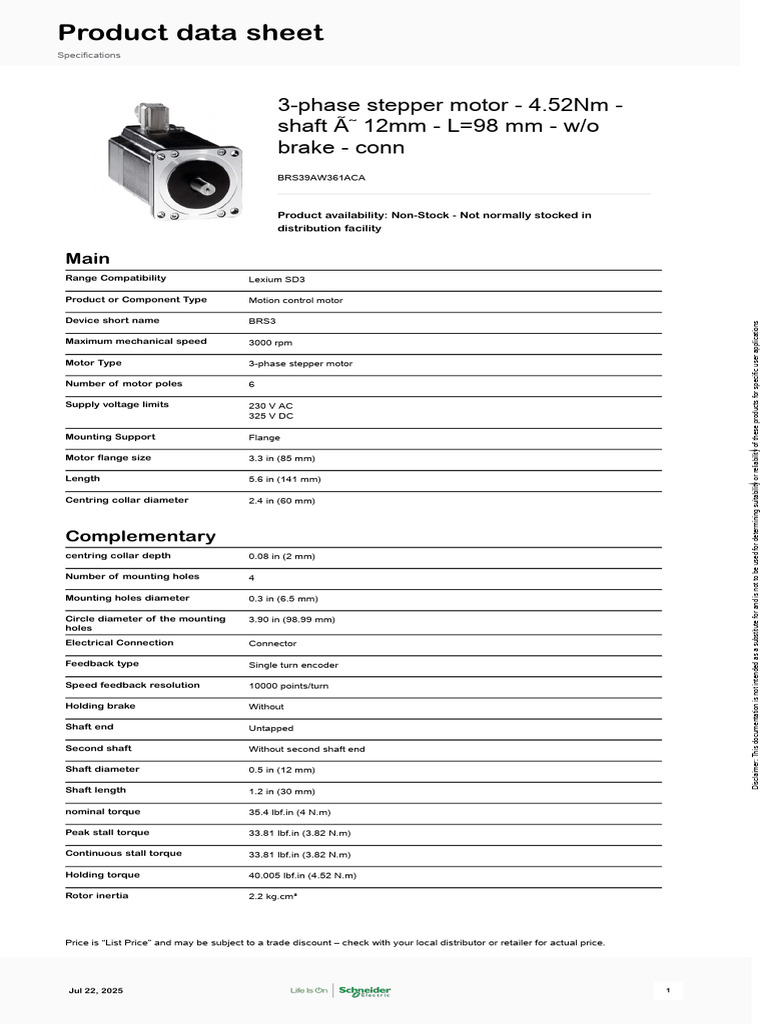 Lexium SD3 3-Phase Stepper Motor Specs | PDF | Electric Motor ...