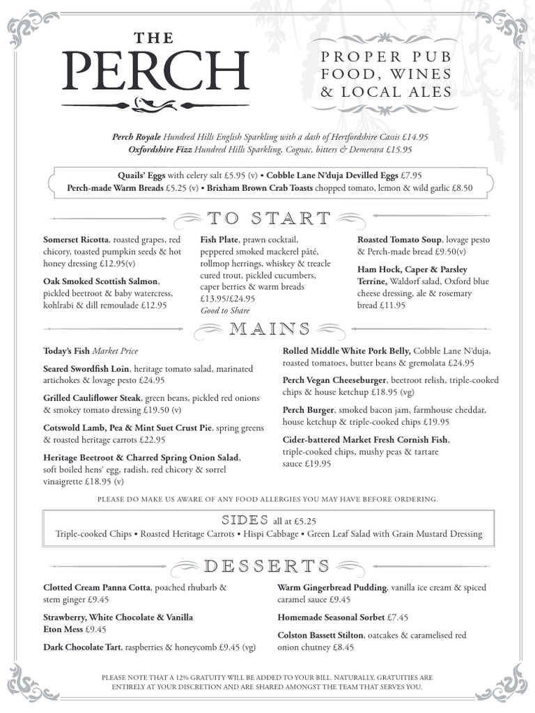 The Perch Oxford Main Menu | PDF | Pickling | Cuisine