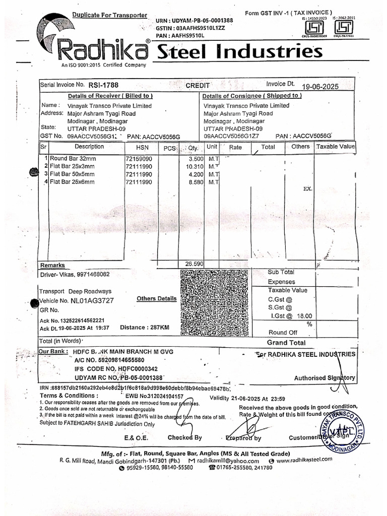 Radhika To Vinayak Invoice-2 | PDF