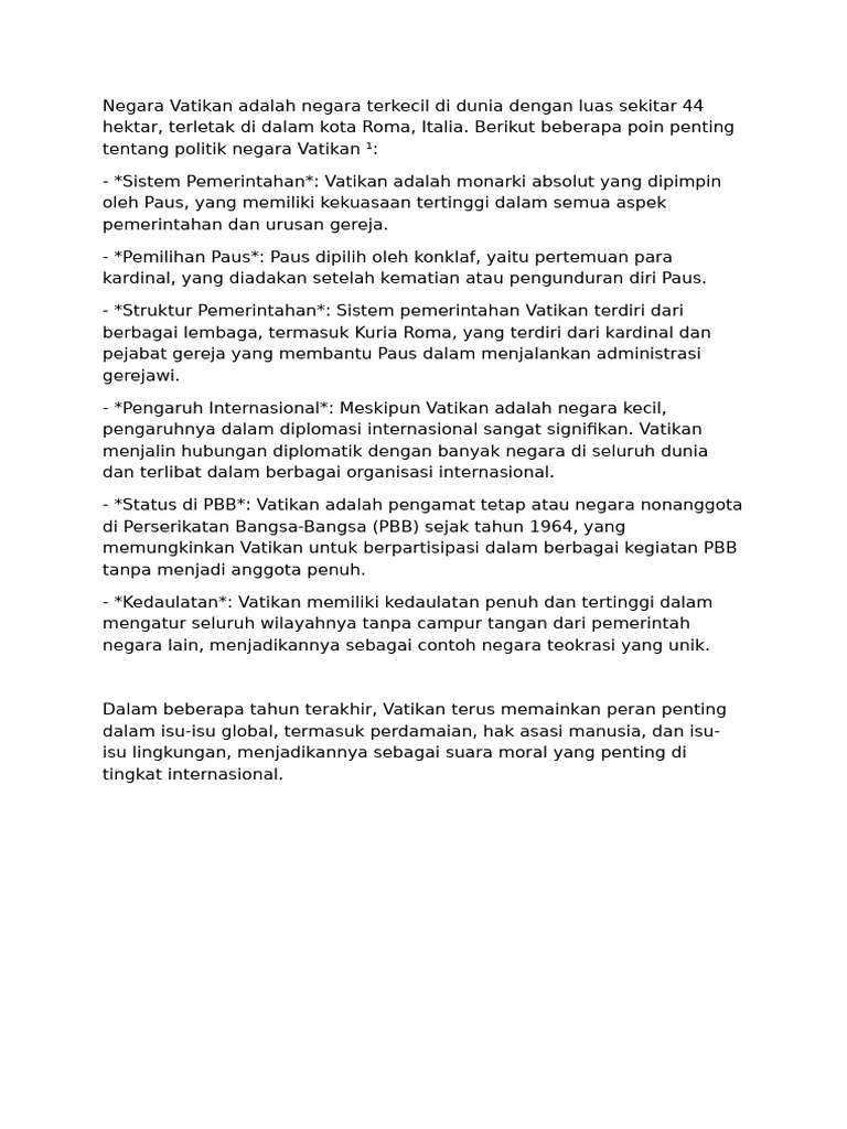 Sistem Pemerintahan Negara Vatikan | PDF