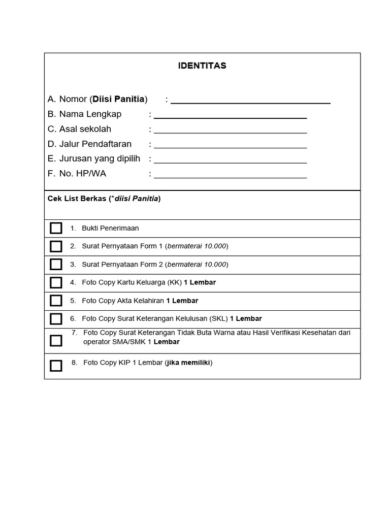 Lembar Identitas Pendaftaran Jalur Domisili | PDF