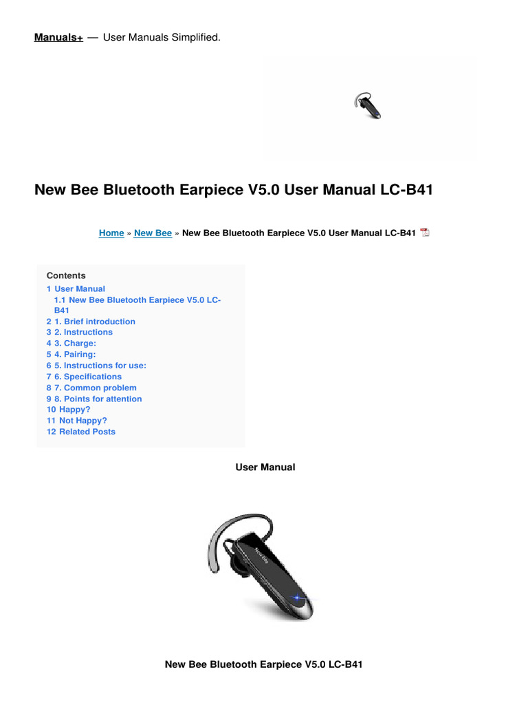 New Bee Bluetooth Earpiece v5 0 Manual LC b41 | PDF | Headphones ...