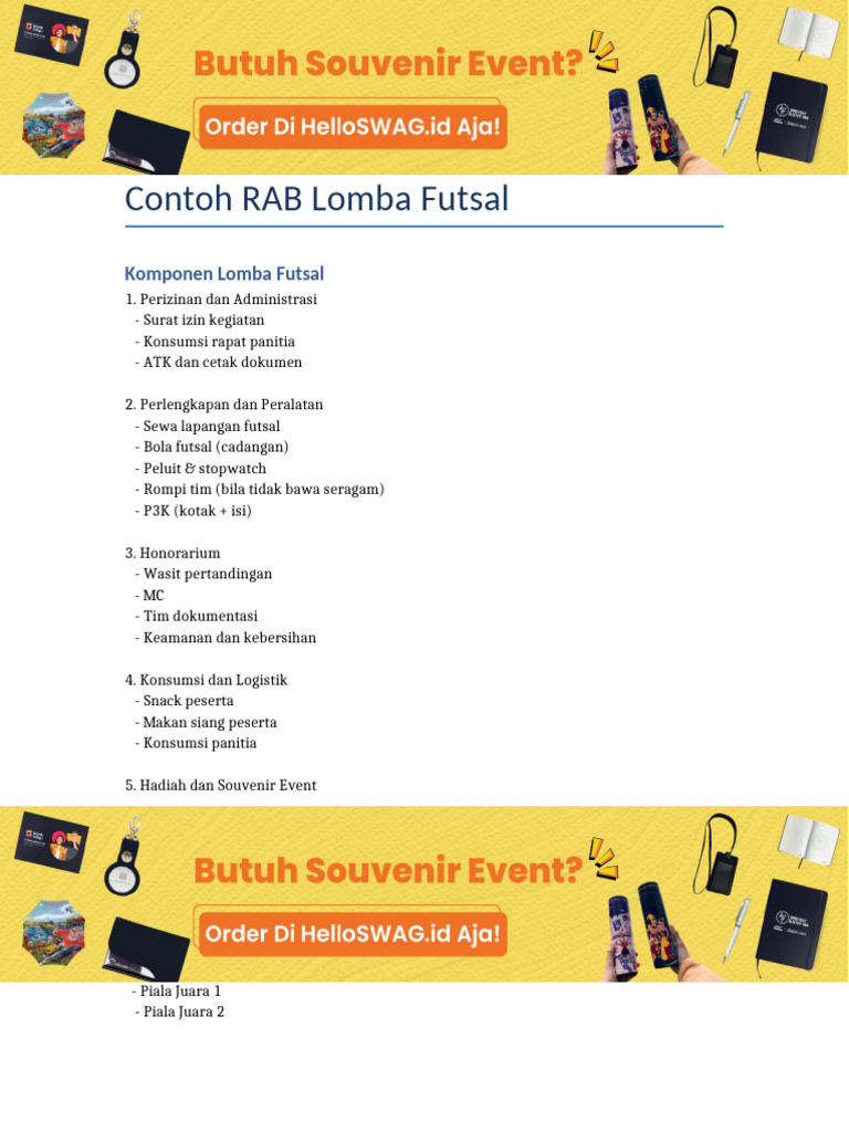 Contoh RAB Lomba Futsal | PDF