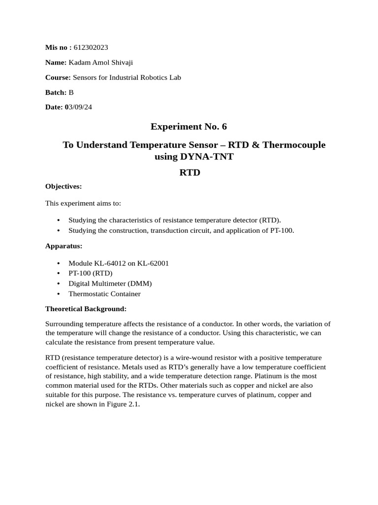 Understanding RTD & Thermocouple Sensors | PDF | Electronics ...
