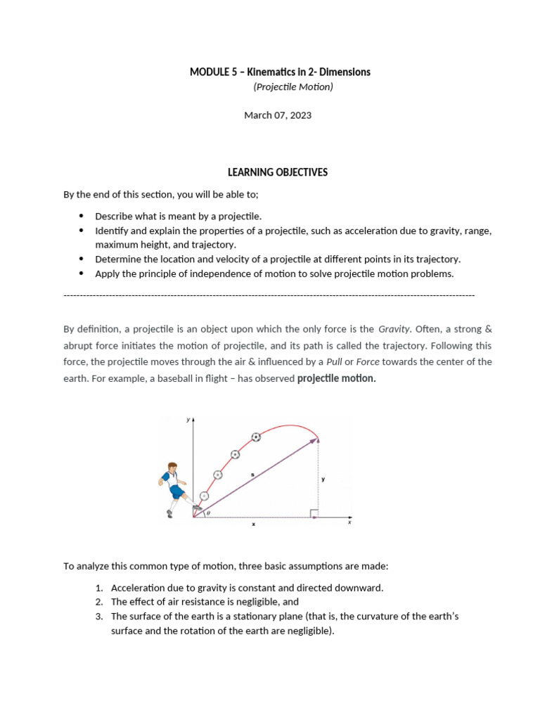 Module 4 Kinematics in 2 Dimensions Projectile Motion | PDF | Force | Change