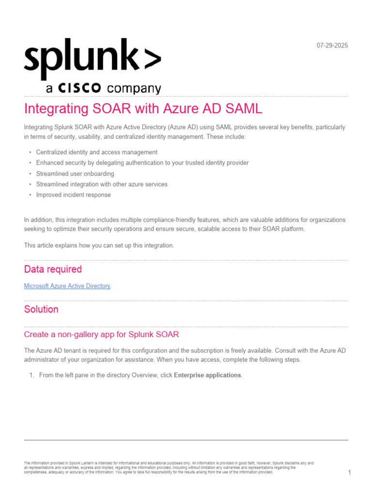Integrating SOAR With Azure AD SAML | PDF | Microsoft Azure | Information