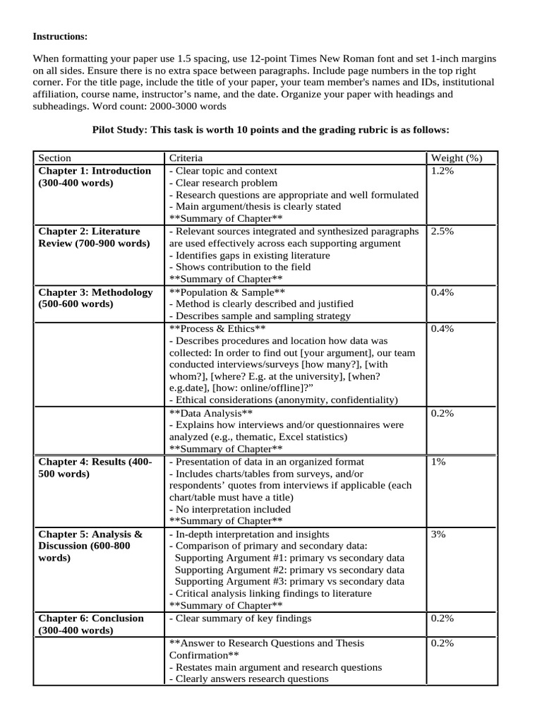 Pilot Study. Grading Rubrics (1) | PDF | Data | Questionnaire