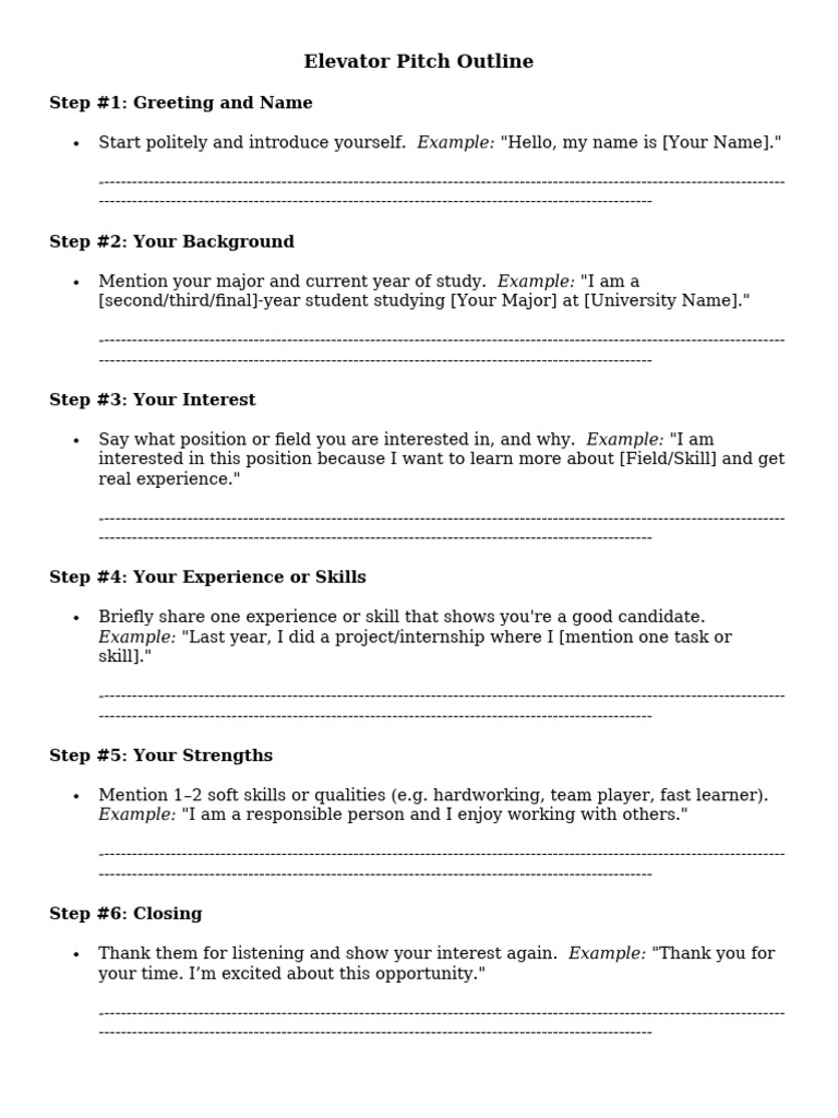 Elevator Pitch Outline | PDF | Learning | Cognition