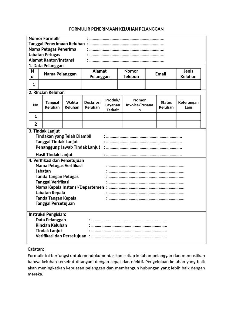 Formulir Pob Penerimaan Keluhan Pelanggan | PDF