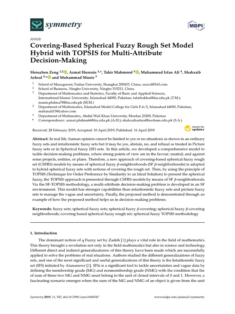 2019-Covering-Based Spherical Fuzzy Rough Set Model Hybrid With TOPSIS For Multi-Attribute ...