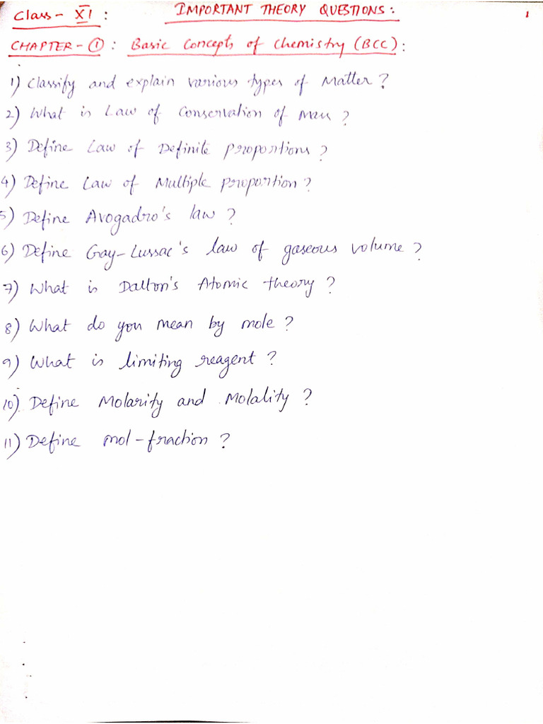 Class 11 Important Theory Questions | PDF
