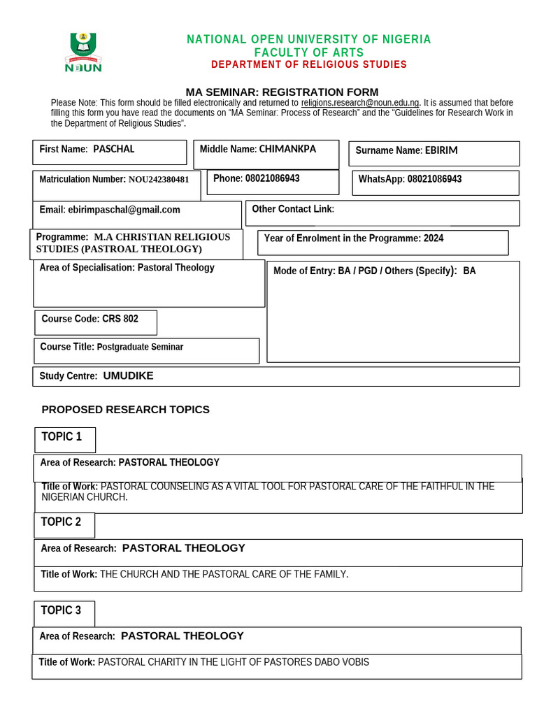 001 MA Seminar Registration Form - Learner | PDF | Theology | Religious ...