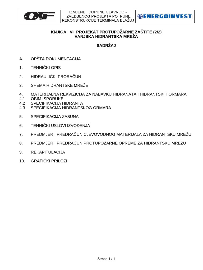 SADRZAJ - Vanjska Hidrantska Mreza - Knjiga 2-2 | PDF