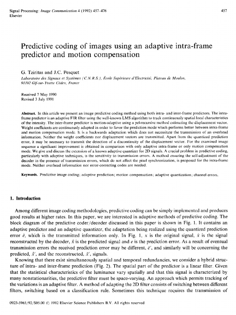 Predictive Coding of Images | PDF