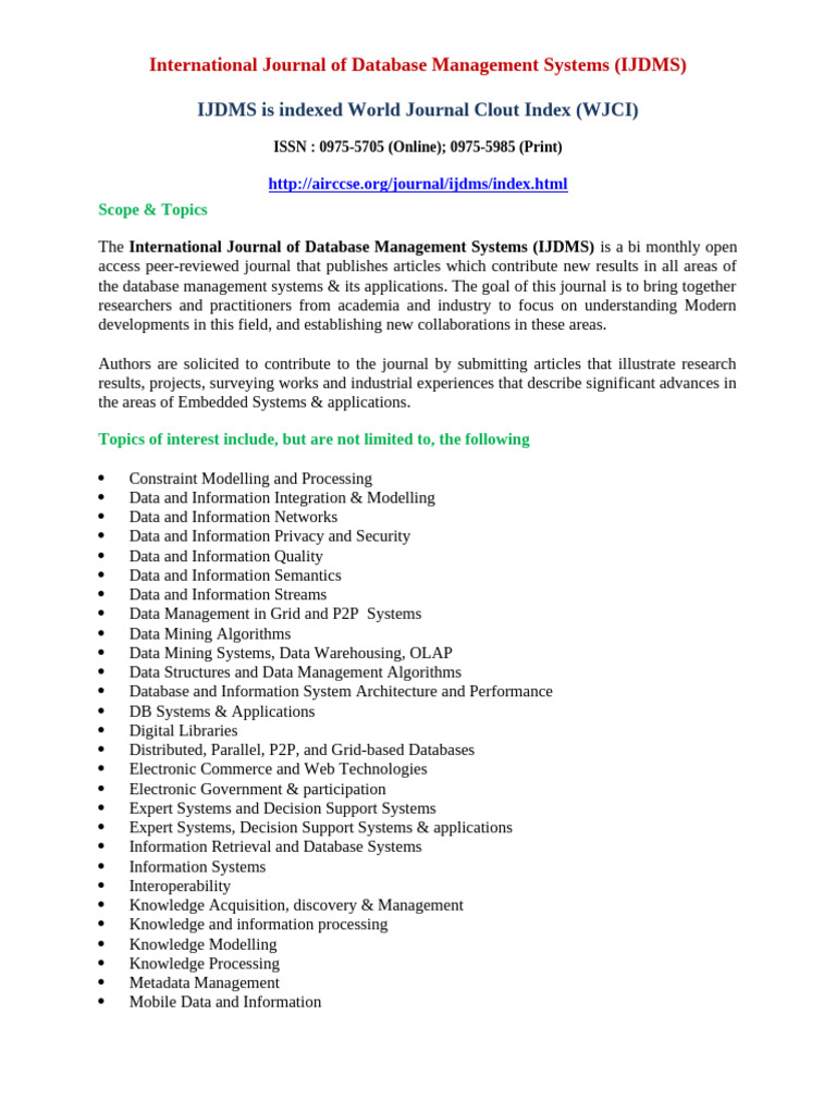 IJDMS Cfp - International Journal of Database Management Systems (IJDMS ...