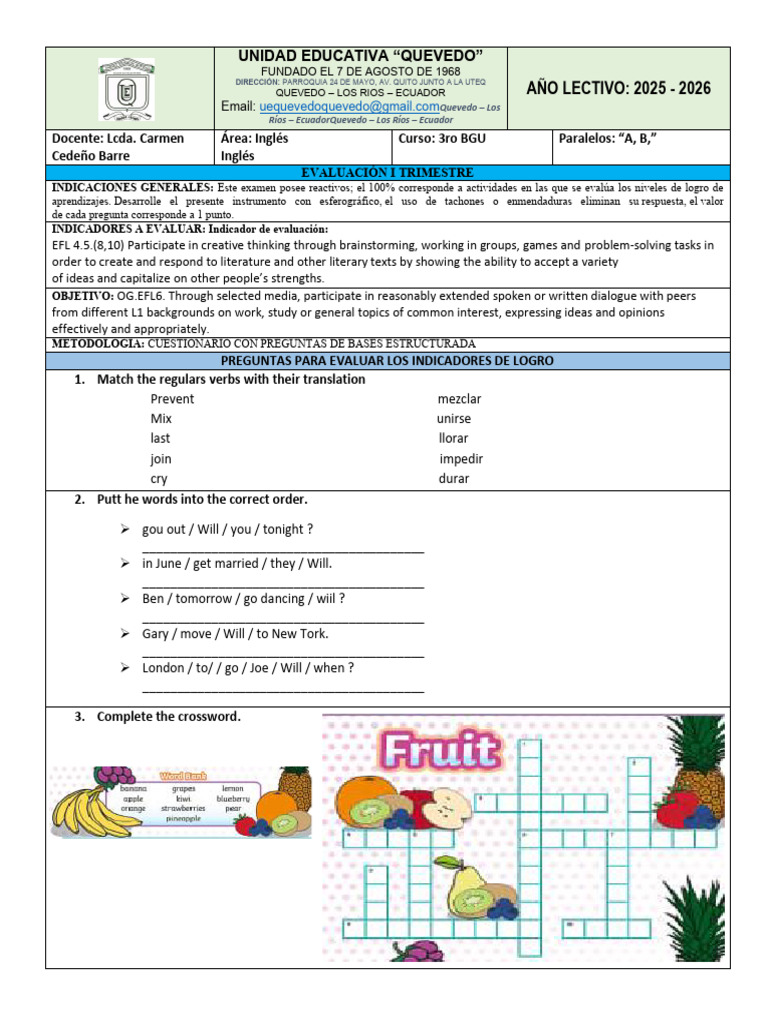 Cuestionario Ingles 3ro Trim 2 | PDF | Grammar | Linguistics