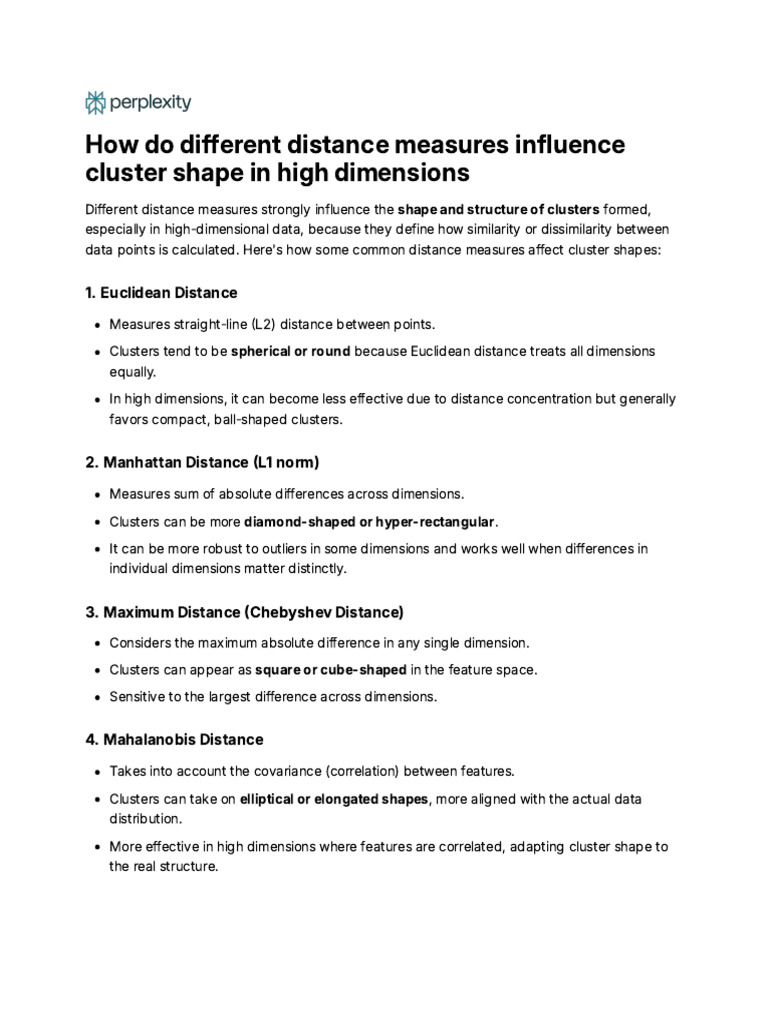 Impact of Distance Measures on Clusters | PDF | Dimension | Cluster ...