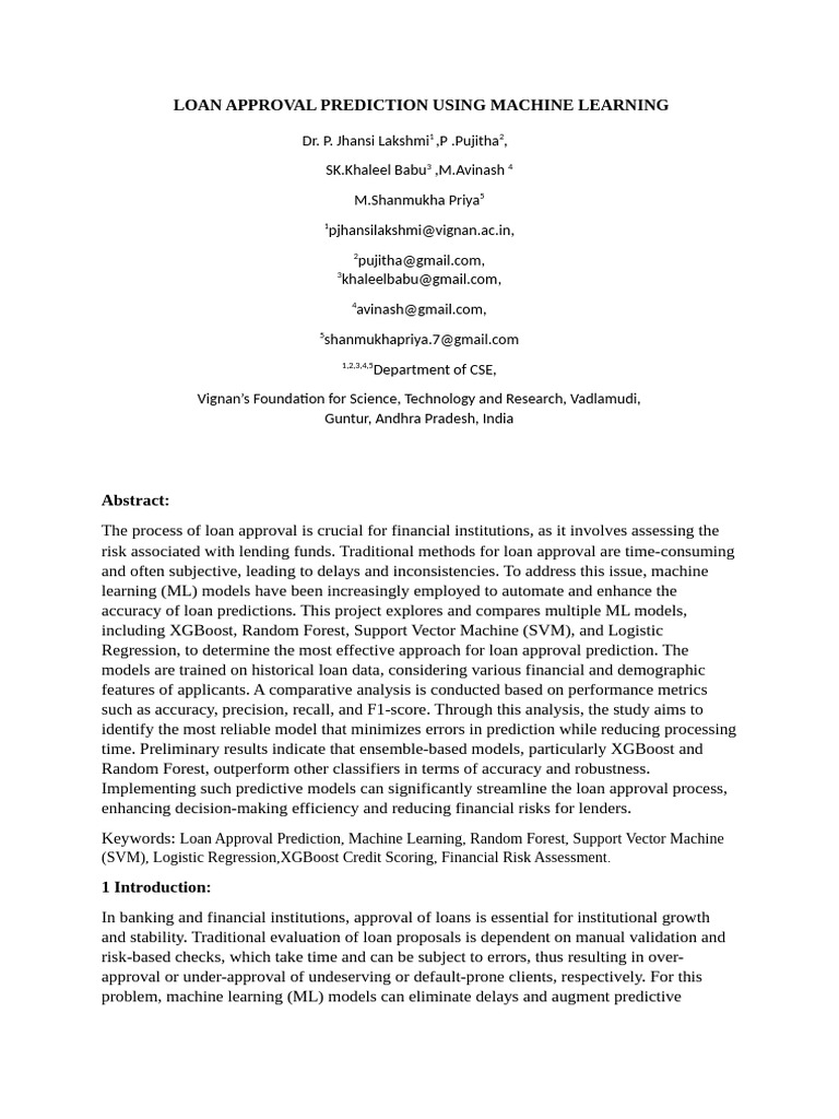 Loan Approval Prediction Using Machine Learning | PDF | Support Vector Machine | Machine Learning