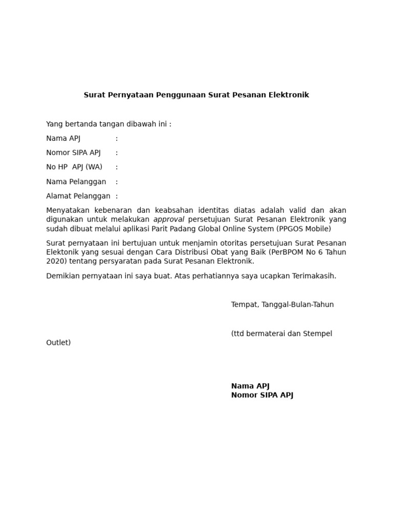 Surat Pernyataan APJ E-SP PPGOS | PDF