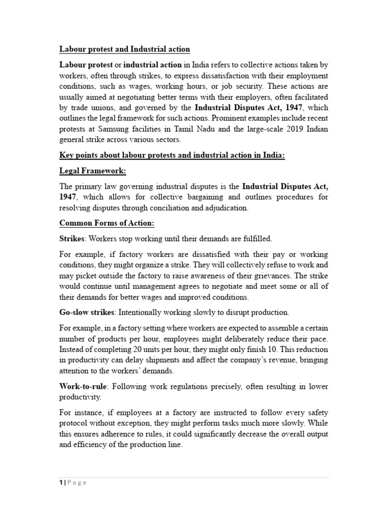 Unit 3 Labour Protest and Industrial Action | PDF | Strike Action ...
