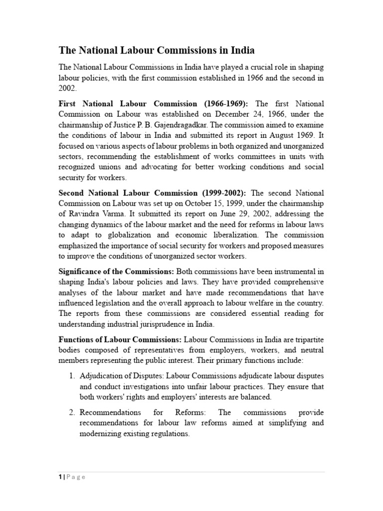 National Labour Commission Insights | PDF | Labour Law | Employment