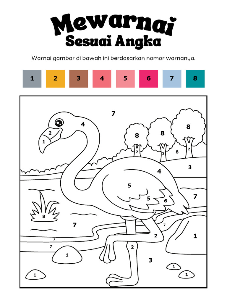Mewarnai Sesuai Angka Lembar Kerja Pendidikan Seni Hitam Putih Gaya ...