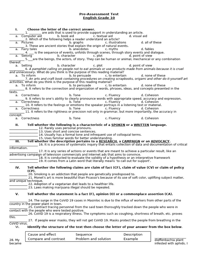 Grammar and Concept Precision Assessment | PDF | Theory