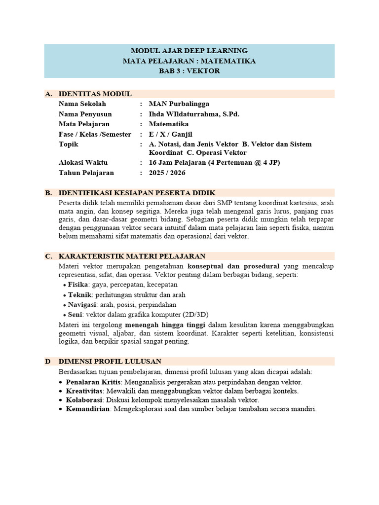 Modul Ajar Bab 3 Vektor | PDF