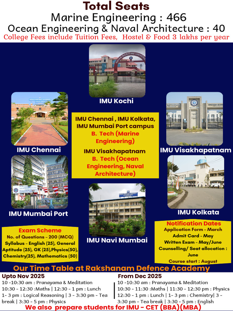 IMU CET Total Seats and Fees Overview | PDF