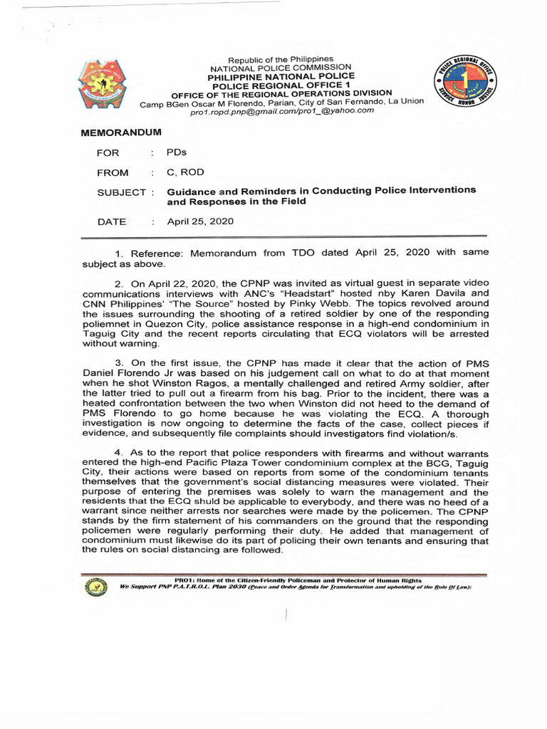 Guidance and Reminders in Conducting Police Interventions and Responses ...