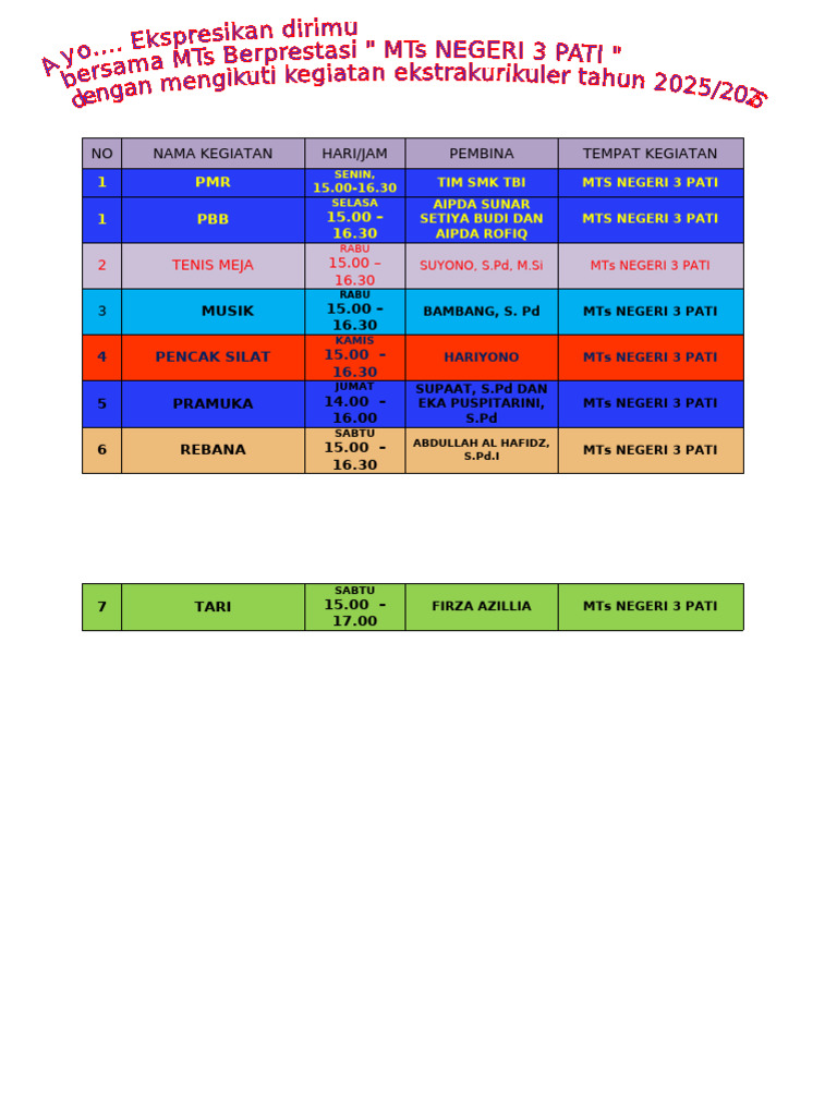 Jadwal Keg. Ekstra 2025-2026 | PDF