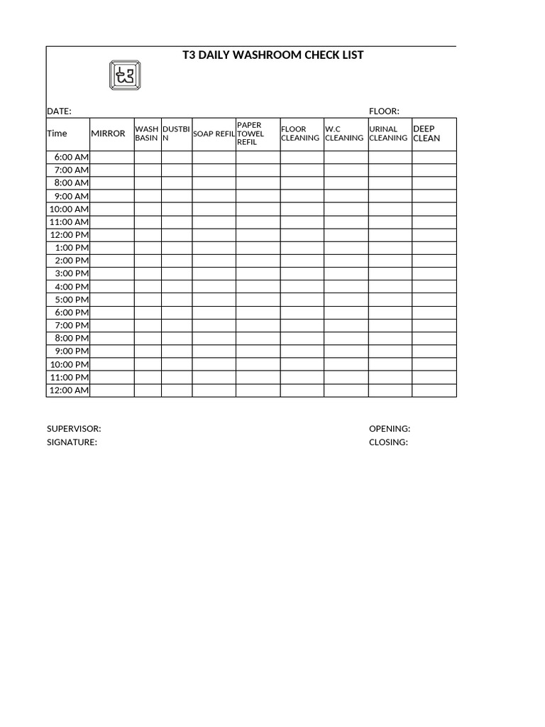 Daily Washroom Cleaning Checklist | PDF
