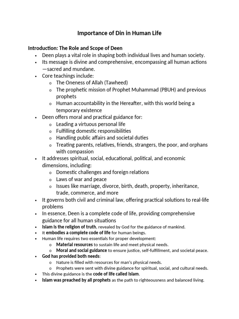 Importance of Din in Human Life | PDF | Prophets And Messengers In ...