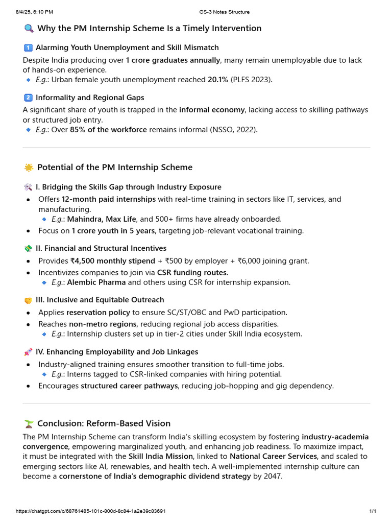 PM Internship Scheme: Bridging Skills Gap | PDF