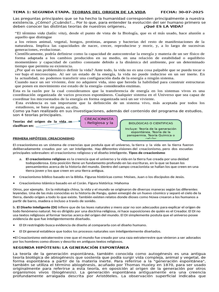 Teorías del Origen de la Vida | PDF | Vida | Creacionismo