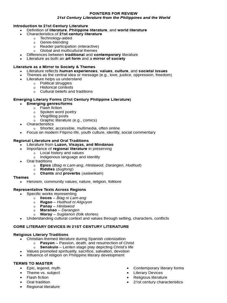 Pointers For Review First QRTR | PDF | Philippines | Oral Tradition