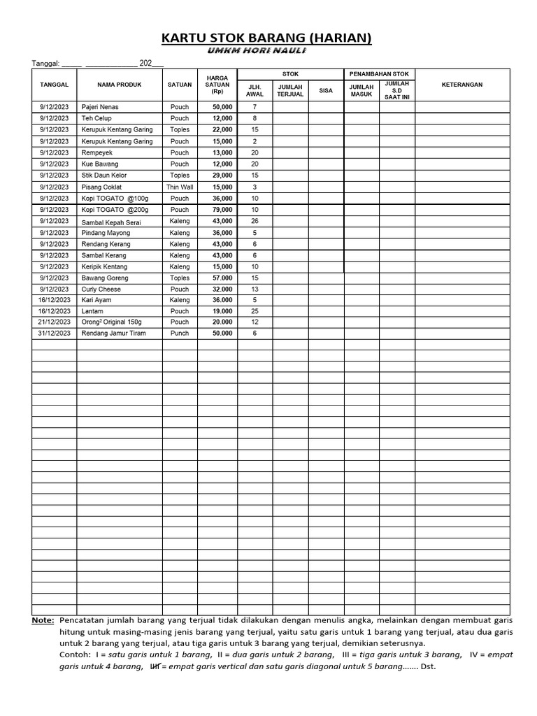 Kartu Stock Barang | PDF