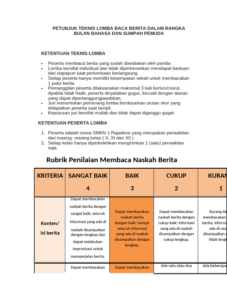 Petunjuk Teknis Lomba Baca Berita | PDF