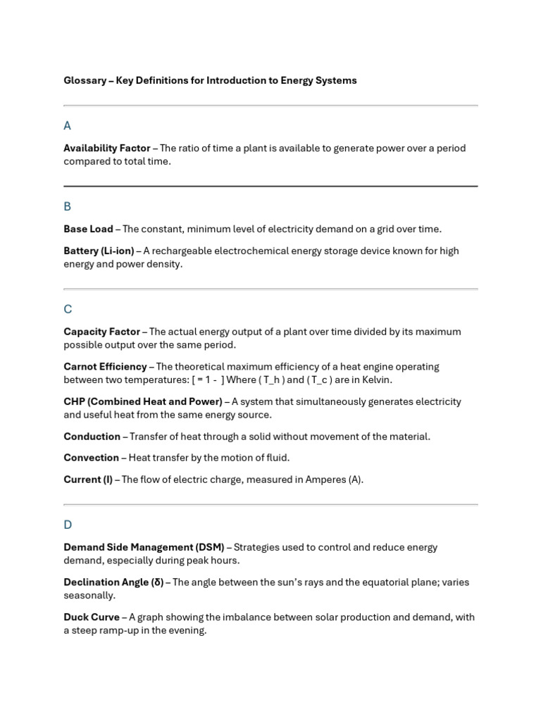 Energy Systems Glossary: Key Terms Explained | PDF | Renewable Energy ...