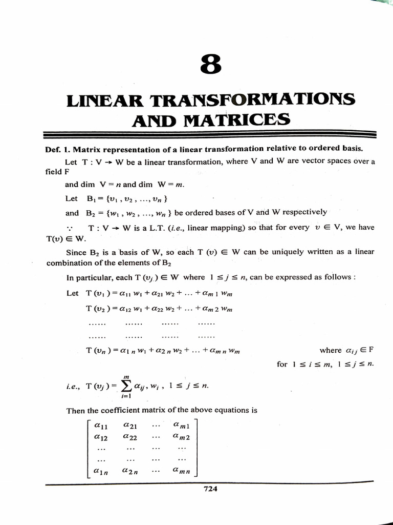 (Linear Algebra) Chapter 8 Linear Transformations and Matrices | PDF