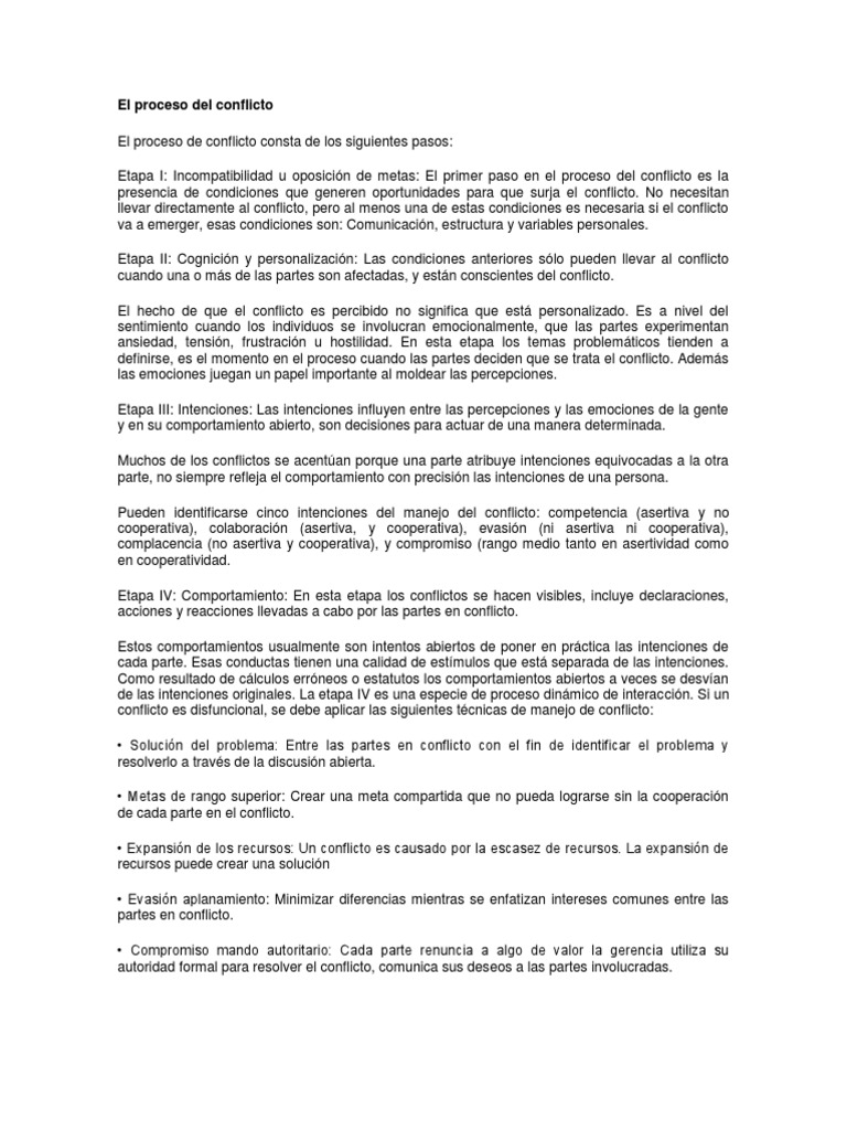 El Proceso Del Conflicto | PDF | Conflicto (proceso) | Las emociones
