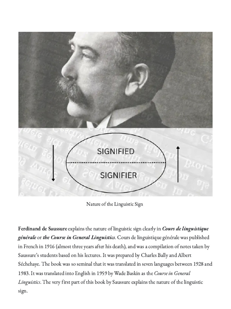 Saussure's Nature of the Linguistic Sign | PDF | Linguistics ...