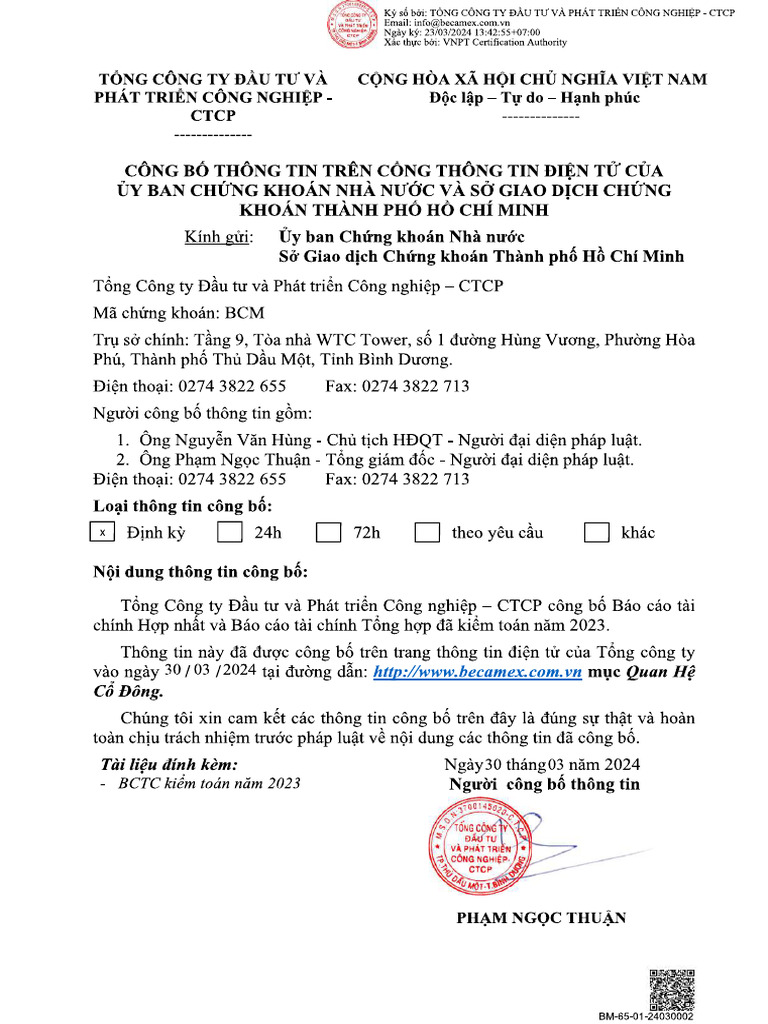 BCM - CBTT BCTC Hop Nhat Kiem Toan Nam 2023 | PDF