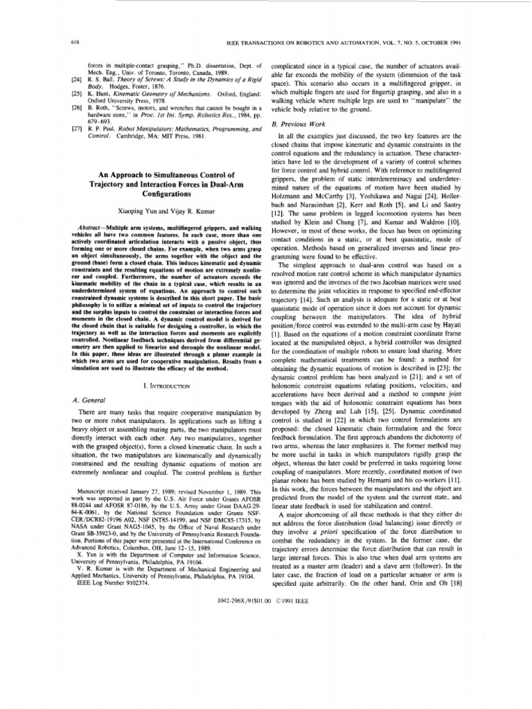 An Approach To Simultaneous Control of Trajectory and Interaction ...