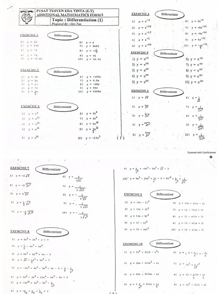 Differentiation Homework | PDF