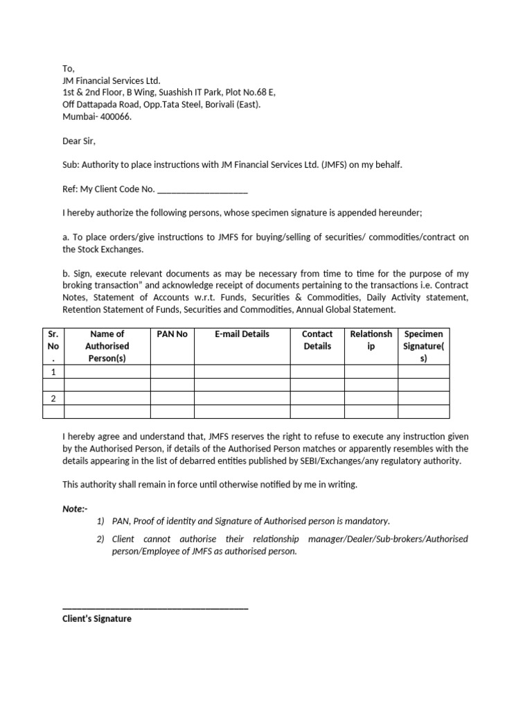 Authority Letter Format (Individual) | PDF