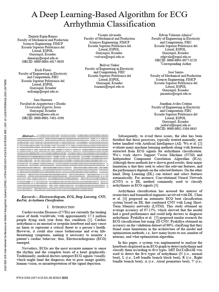 A Deep Learning-Based Algorithm for ECG Arrhythmia Classification | PDF | Accuracy And Precision ...