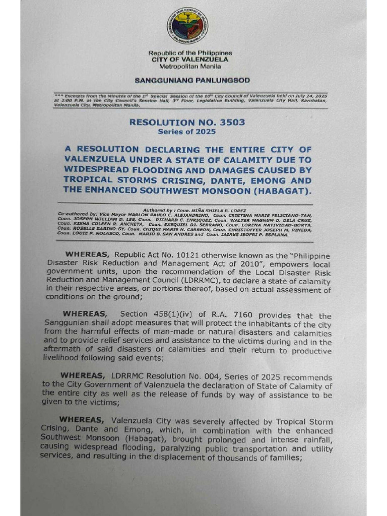 State of Calamity - Valenzuela | PDF