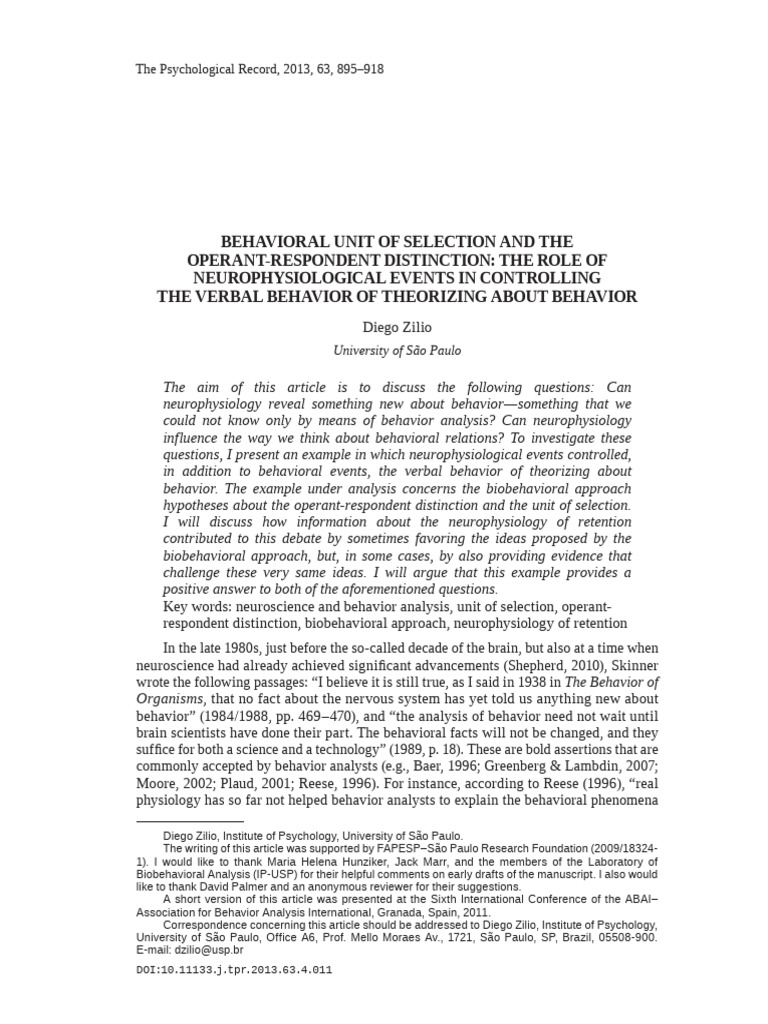 Behavioral Unit of Selection and The Ope | PDF | Synapse | Neuroscience